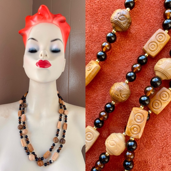 Jewelry | Vintage Wooden Look Carved Tiki Bead Polynesian Inspired ...